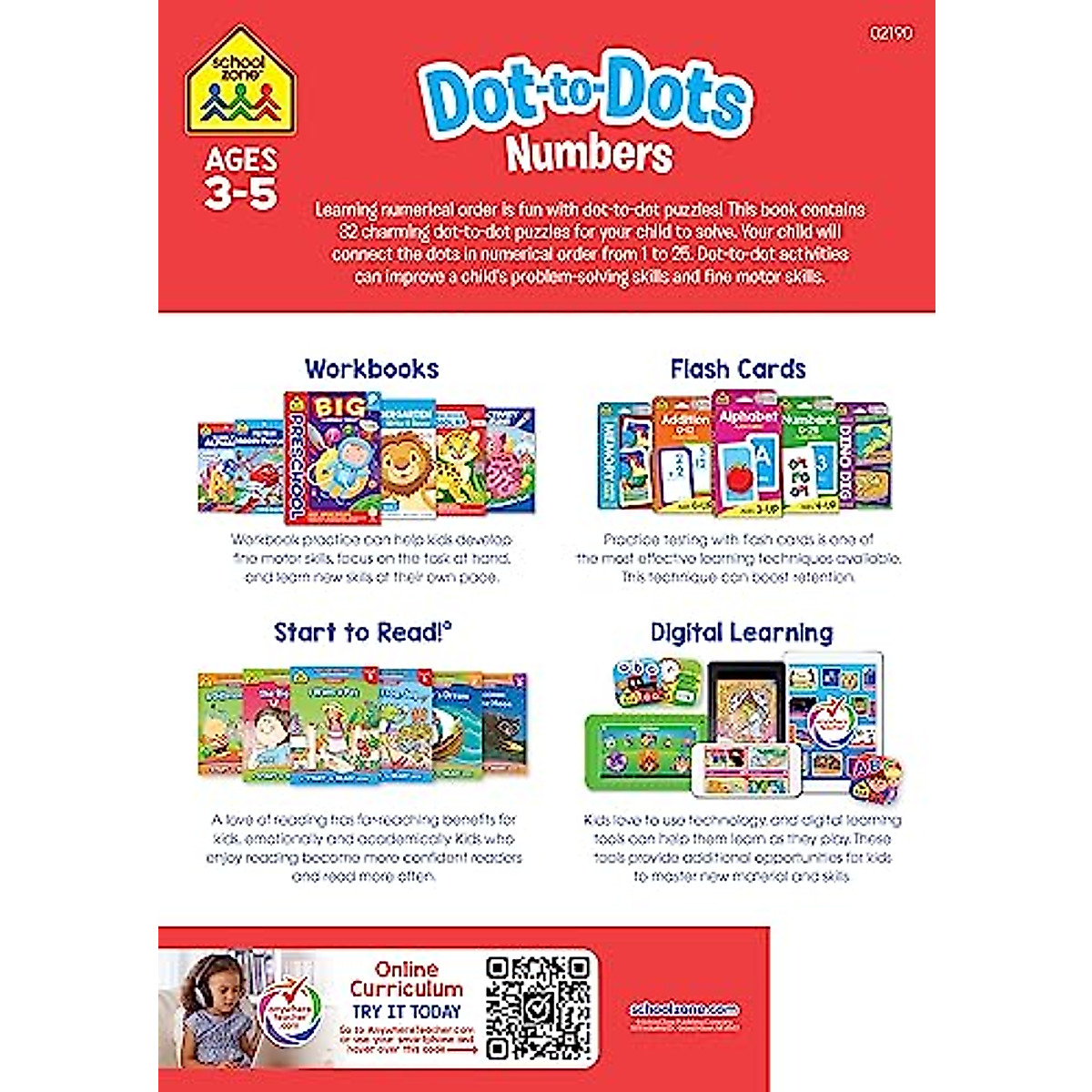 School Zone - Dot-to-Dots Numbers Workbook - 32 Pages, Ages 3 to 5, Preschool to Kindergarten, Connect the Dots, Numerical Order, Coloring, and More (School Zone Activity Zone® Workbook Series)