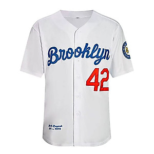 Men's Black Legend Baseball Jersey Number 42 Vintage Embroidered Retro Button Down Shirts (White,X-Large)