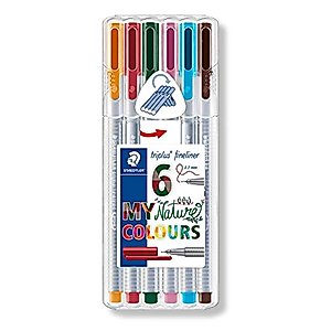 STAEDTLER Triplus Fineliner 334 SB6CS2 Desktop Box - Assorted Nature Colours (Pack of 6)
