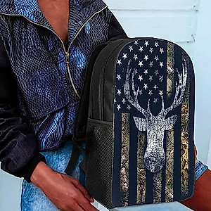Mumeson Cool Deer and America Flag Print Kids Backpack Schoolbag Soft Cushion Shoulder Straps Rucksack Daypack Durable Zipper Closure Bookbag for Boys Middle School