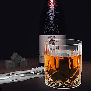 HEYPUB Whiskey Stones Gift Set,Whiskey Glasses Set 8 Granite Chilling Whisky Rocks, 2 Bourbon Glasses ,Best Drinking Gifts for Men Dad Husband Birthday Anniversary Present，Plus 2 Free Coasters.