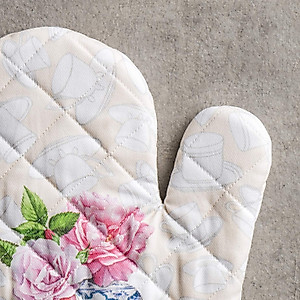 Maison d' Hermine Oven Mitt + Pot Holder 100% Cotton Heat Resistant Kitchen Oven Gloves (7.5"x13") & Hot Pads (8"x8"), Chef, Women & Men Parties, Birdies On Wire - Spring/Summer