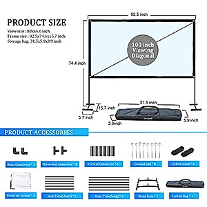 OWLENZ 100" New Upgraded Stand Projector Screen 16:9 4K HD Front Projection Portable Movie Screen with Storage Carrying Bag for Outdoor Indoor Use