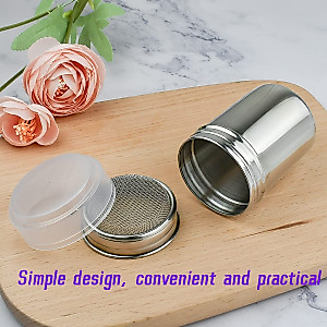 Stainless Steel Sugar Shaker Duster, Chocolate Shaker, Stainless Steel Powder Sugar Shaker Duster with Lid,Fine Mesh Cocoa Flour,Coffee Sifter with Lid,Cocoa,Chocolate,Coffee Sifter Sprinkler Dredgers