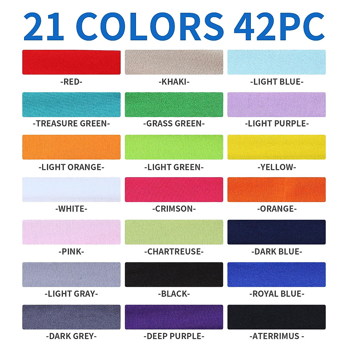 AQSXO 42 Pack Soft Elastic Stretch Athletic Hair Bands, Fashion Headbands for Women's Hair and Girls