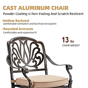 Attliahome 2-Pack Outdoor Cast Aluminum Dining Chairs Set - All-Weather Patio Chairs with Removable Cushions and Armrests and Backrests for Bistro, Restaurant, Garden, Backyard