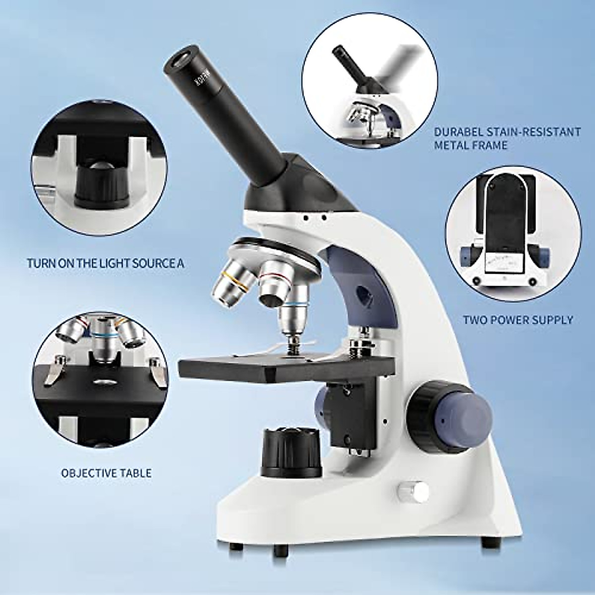 Monocular Microscope Camera Kids Adults - 40X-2000X Monocular Microscope for Kids Adults Students with Electric Eyepiece, Storage Bag, Metal Eyepiece, Slides (2022