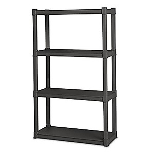 Sterilite Plastic Indoor Outdoor 4 Shelf Durable Shelving Unit for Garage, Basement, Sun Porch, Outbuilding or Shed, 50lb Shelf Max, Gray, 4 Pack