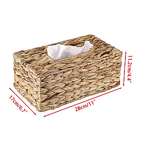 Sumnacon Tissue Box Cover Water Hyacinth Tissue Box Rectangular Tissue Holder Woven Tissue Cover Wicker Tissue Box Holder for Bathroom Toilet Table Desk Home Office Car
