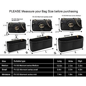 Small Handbag Shaper Insert for GG Marmont Matelasse Shoulder Bag(Pack of 2)Felt Insert Purse Organizer with Zipper- Buy 1 Get 1 Bag Free Small 8030 Black
