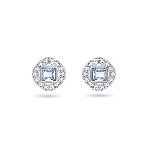Swarovski Angelic Stud Earrings, Square Cut, Blue Crystals, Rhodium Finish