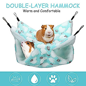 Boao 2 Pcs Guinea Pig Rat Hammock Guinea Pig Hamster Ferret Hanging Hammock Guinea Pig Accessories for Small Animals Chinchilla Parrot Sugar Glider Ferret Squirrel (Blue, Pink, Heart Pattern)