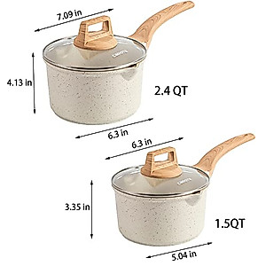CAROTE 1.5Qt & 2.5Qt Sauce Pan Set with Lid Nonstick Saucepan 4 Pcs Non Stick Sauce Pots Cooking Pot with Pour Spout, Easy to Clean, Small Kitchen Pots Induction Pot, PFOA FREE (White Granite)