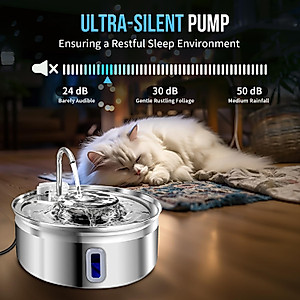 SlowTon Cat Water Fountain Stainless Steel - 3.2L/108oz Large Quite Pet Fountain, Automatic Cat Fountain Dog Water Dispenser with Water Level Window and Replacement Filters, Suitable for Cats, Dogs