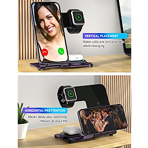 3 in 1 Charging Station Apple Purple - Mlfsaier 𝐀𝐥𝐮𝐦𝐢𝐧𝐮𝐦 𝐀𝐥𝐥𝐨𝐲 Multiple Fast Wireless Charger Stand for Apple Watch & Airpods iPhone 15 14 13 12 11 Pro X Max XS XR 8 7 Plus Nightstand