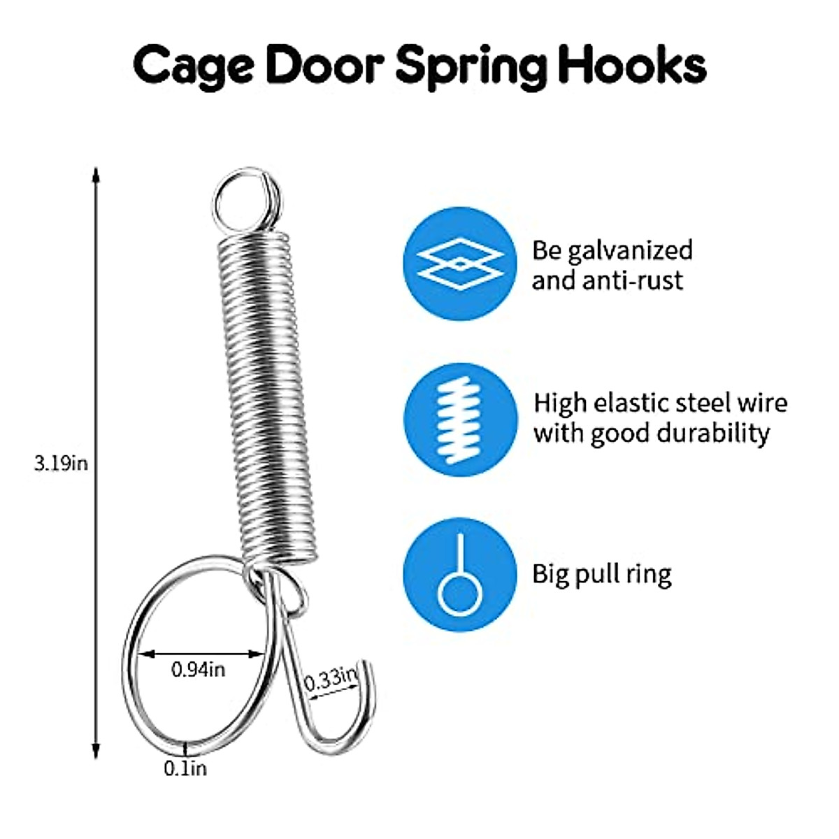 CheeFun Spring Latch Hook for Cages: Multifunctional Metal Spring Latch for Fixing Pet Cage Door (10 Pcs)