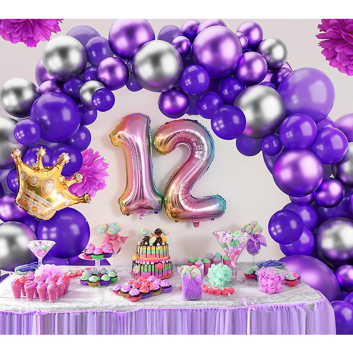 Dark Purple Balloons Arch Garland Kit-143Pcs Silver Metallic Purple Balloons for Birthday Anniversary New Years Baby Shower Graduation Engagement Wedding Retirement Party Decoration