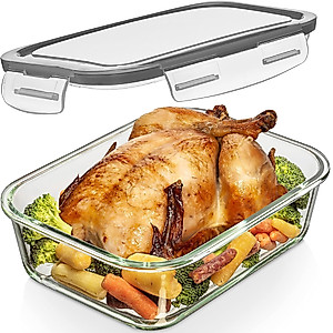 2700ML / 91.3oz X-LARGE Glass Food Storage Container with Locking Lid Ideal for Storing food, Vegetables & Fruits. Baking, Casserole, Roasting & lot more - BPA Free Leak Proof - Fridge to Oven Safe - Clear