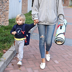 KRAND Kids Nap Mat with Washable Pillow and Blanket All-in-One Comfy Bedding for Toddler Boys & Girls Preschool Daycare Cot,Features 100% Cotton Sleep Side and Elastic Straps-Pink Castle