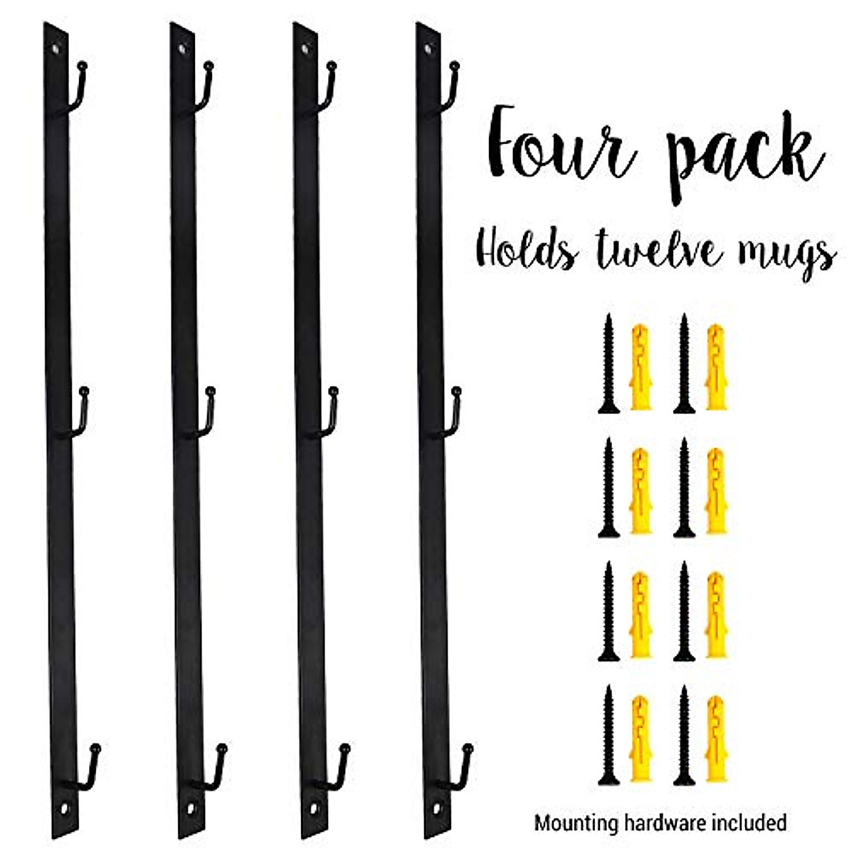 Coffee Mug Wall Rack - Metal Mug Racks for Wall - Wall Mug Rack - Coffee Cup Rack Wall Hanging Holder - Teacup and Mason Jar Hanger Display Holder - Hold a Dozen Cups and Mugs