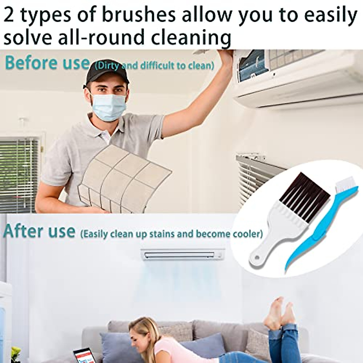 5 Pcs Air Conditioner Fin Cleaner Set 3 Different Ac Fin Comb Condenser Fin Straightener,2 Different Brush Condenser Ac Coil Cleaner Air Refrigerator Fin Cleaner Evaporator Radiator Repair Clean Tool