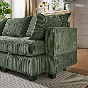Antetek Modular Sectional Sofa Couches for Living Room, U Shaped Sleeper Sofa Bed with Storage Ottoman, Modern 6-seat Corduroy Convertible Couch with Chaise for Bedroom, Green