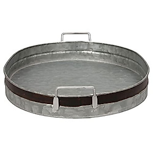 SOFE Oval Galvanized Metal Tray, Farmhouse Round Tray with Handles, Large Serving Tray Decorative and Rustic Candle Holder Tray, Coffee Table Tray Centerpieces for Dining Room、Living、Kitchen