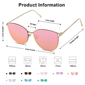 SOJOS Mirrored Flat Lens Fashion Sunglasses for Women SJ1085 Gold Frame/Gold Pink Mirrored Lens