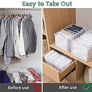 Washable Wardrobe Clothes Organizer, Upgraded 2Pcs Leggings T-Shirt Compartment Storage Box with Handles, 7 Grids Closet Organizers Storage, Foldable Drawer Mesh Separation Box for Bedroom(White)