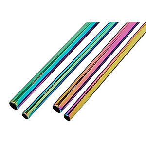 LAST STRAW Sky Blue Velvet Collection – Portable 304 Stainless Steel Cocktail Length Eco-Friendly Drinking Straws - Set of 4 Washable Rainbow Metal Straws + Brush + Velvet Carrying Pouch
