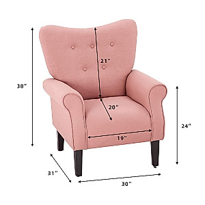 YOLENY Modern Accent Chair,High Back Armchair,Upholstered Fabric Button Single Sofa with Wooden Legs for Living Room,Bedroom,Club,Light Pink