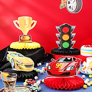 9 Pieces Race Car Party Decorations Race Car Honeycomb Centerpieces ...
