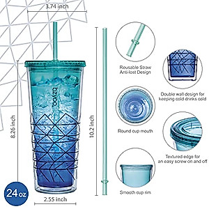 bzyoo SIP 24oz (710ml) Double Wall Plastic Tumbler with Lid and Straw Cold Drink Travel Mug Party Reusable Cup For Office Outdoor Dining Gift For Him & Her (Blue & Green)