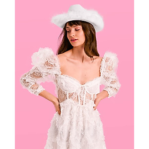 xo, Fetti Bride Cowgirl Hat, Bachelorette Party | White Velvet Fur Veil Favors, Engagement, Last Rodeo Gift + Bridal Shower Supplies