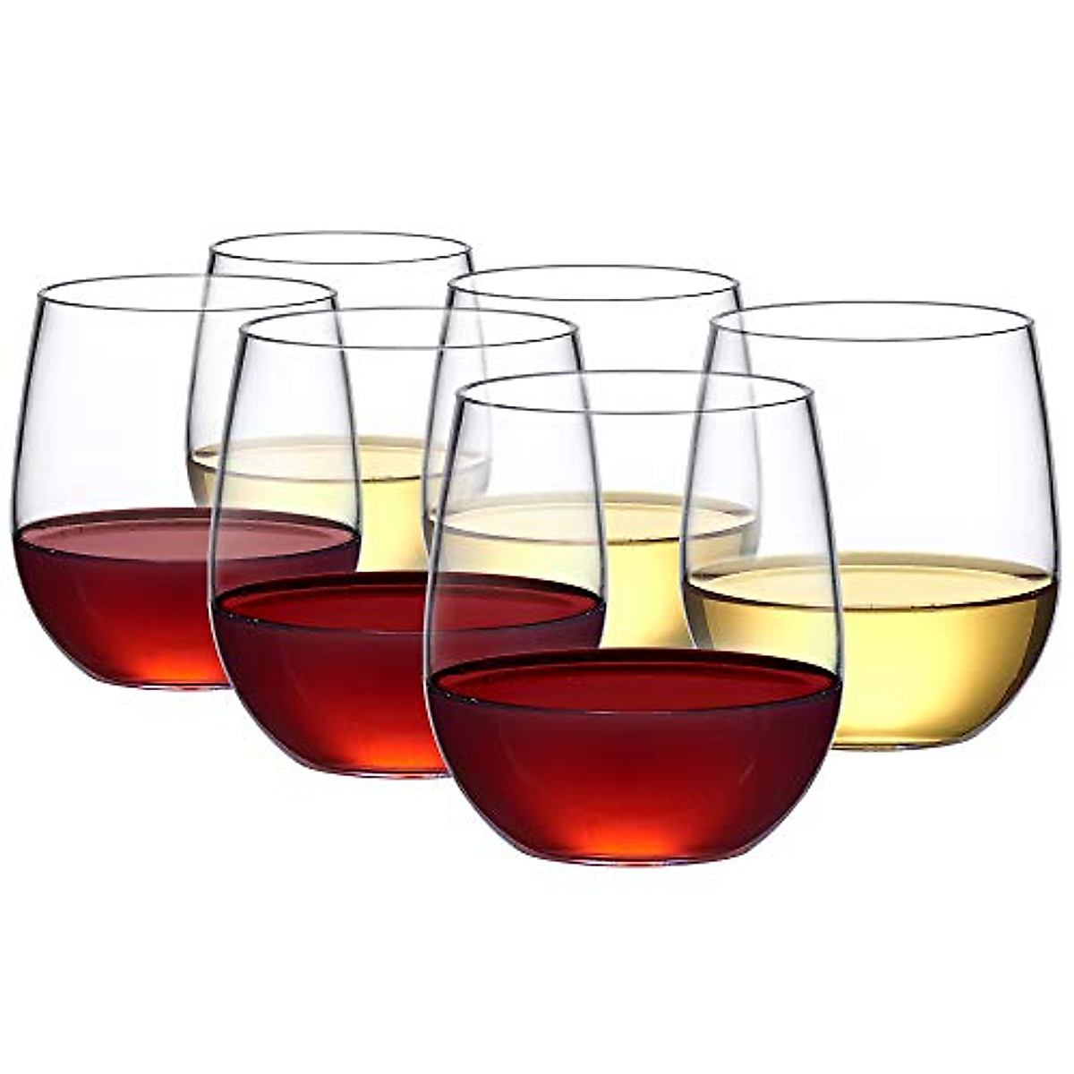 Amazing Abby - Cindy - 14-Ounce Unbreakable Tritan Wine Glasses (Set of 6), Plastic Stemless Wine Tumblers, Reusable, BPA-Free, Dishwasher-Safe, Perfect for Poolside, Outdoors, Camping, and More
