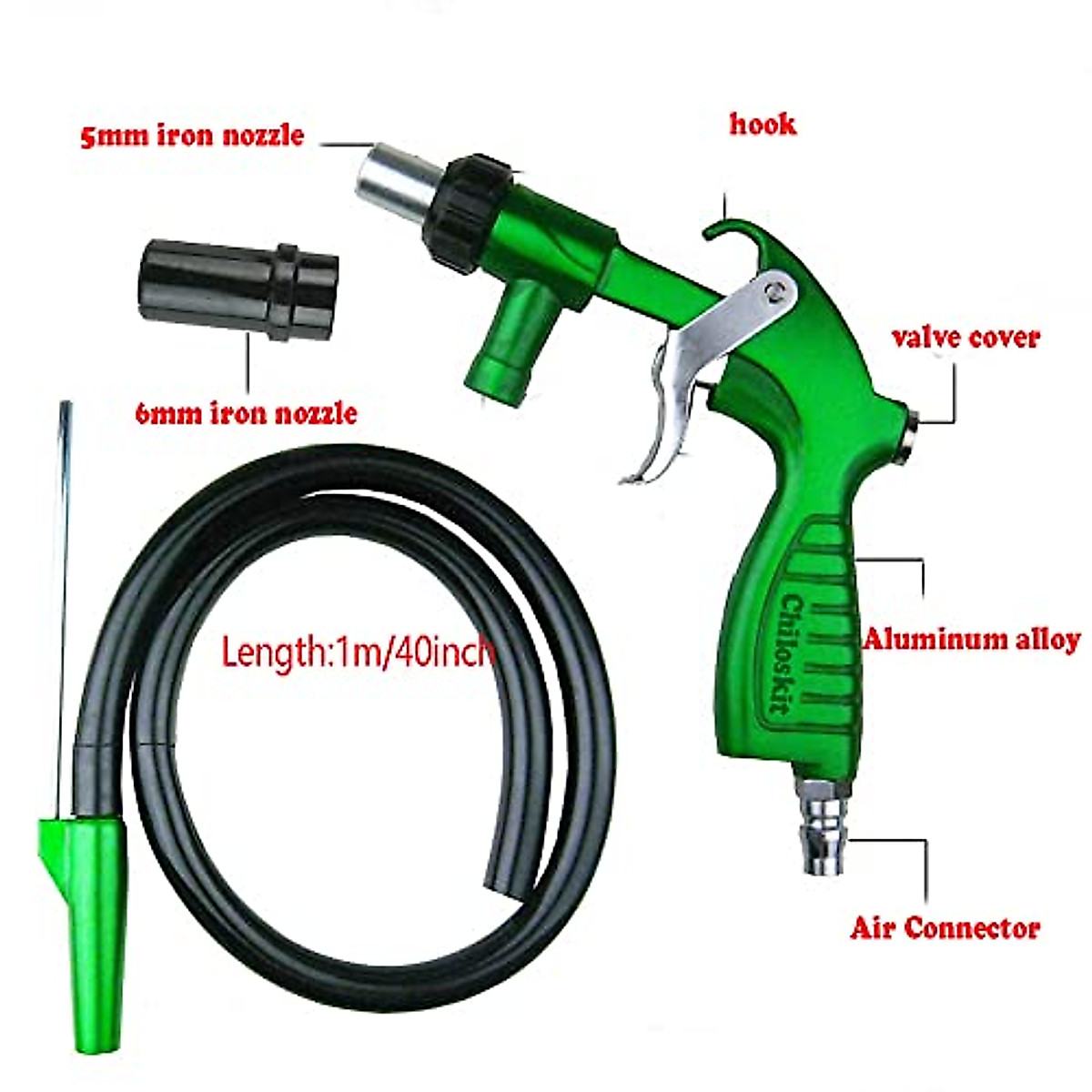 Chiloskit PS-2 Heavy Duty Sandblaster Sand Blasting Gun Kit Rust Remove Tool for Sandblast Cabinet Gun Parts with 4 Ceramic Nozzle Tips 5mm and 6 mm