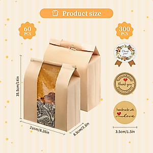 60 Pack Large Kraft Paper Bread Loaf Bag with Tin Tie Tab Lock ，for Homemade Bread Loaf Bags 14" x 8.3" x 3.5"，Sourdough Bread Bags with Clear Front Window for Baked Food Packaging Storage. (60)