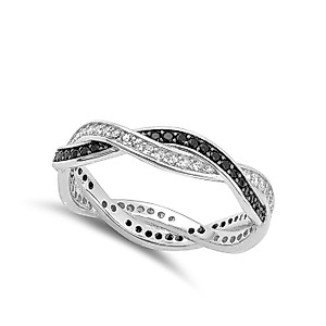 Black Simulated CZ Micro Pave Infinity Knot Ring New .925 Sterling Silver Band Size 8