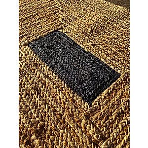 Durrie India Hand Woven Jute Braided Rug 6' x 4' Natural Box Pattern Farmhouse Accent Rugs for Living Room, Kitchen, Bedroom Area Rug (72x48 Inches)