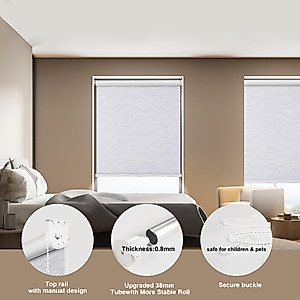 Boolegon Blackout Roller Shades for Windows, Jacquard Fabrics Pull Down Room Darkening Roller Window Shades for Home, Easy Install UV Protect Roller Blinds Living Room Bedroom,White,62" W x 90" H