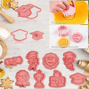 Graduation Cookie Cutters Set, 8 Pcs Cookie Cutter with Plunger Stamps, Cute Cookie Cutters for DIY Biscuit Snacks Cheese Baking