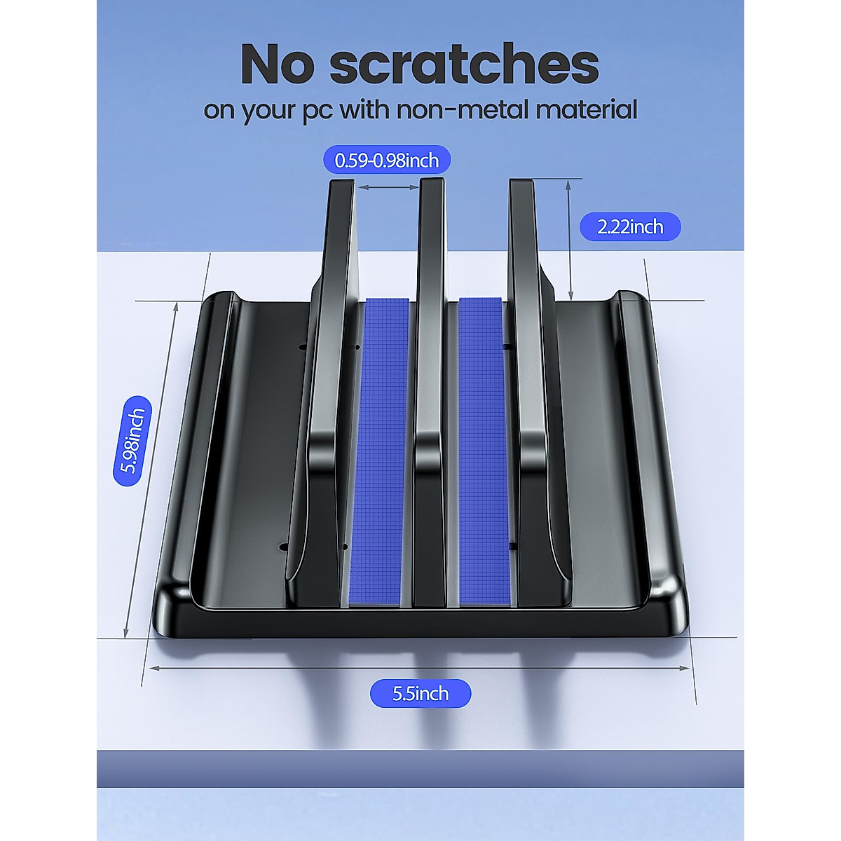 Vaydeer Plastic Dual-Slot Adjustable Vertical Laptop Stand 4 in 1 Design Space-Saving for All MacBook, Chromebook, Surface, Dell, iPad Up to 17.3 Inches - Black