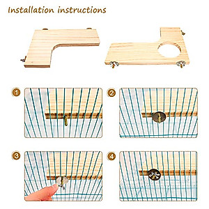 2 Pieces Hamster Wooden Platform Set, L-Shaped Pedal Wooden Platform & L-Shaped Round Hole Wooden Platform with 8 Piece Sepak Takraw Chew Toys, Gerbil Chinchilla Guinea Pigs Parrot Stand Perch (H01)