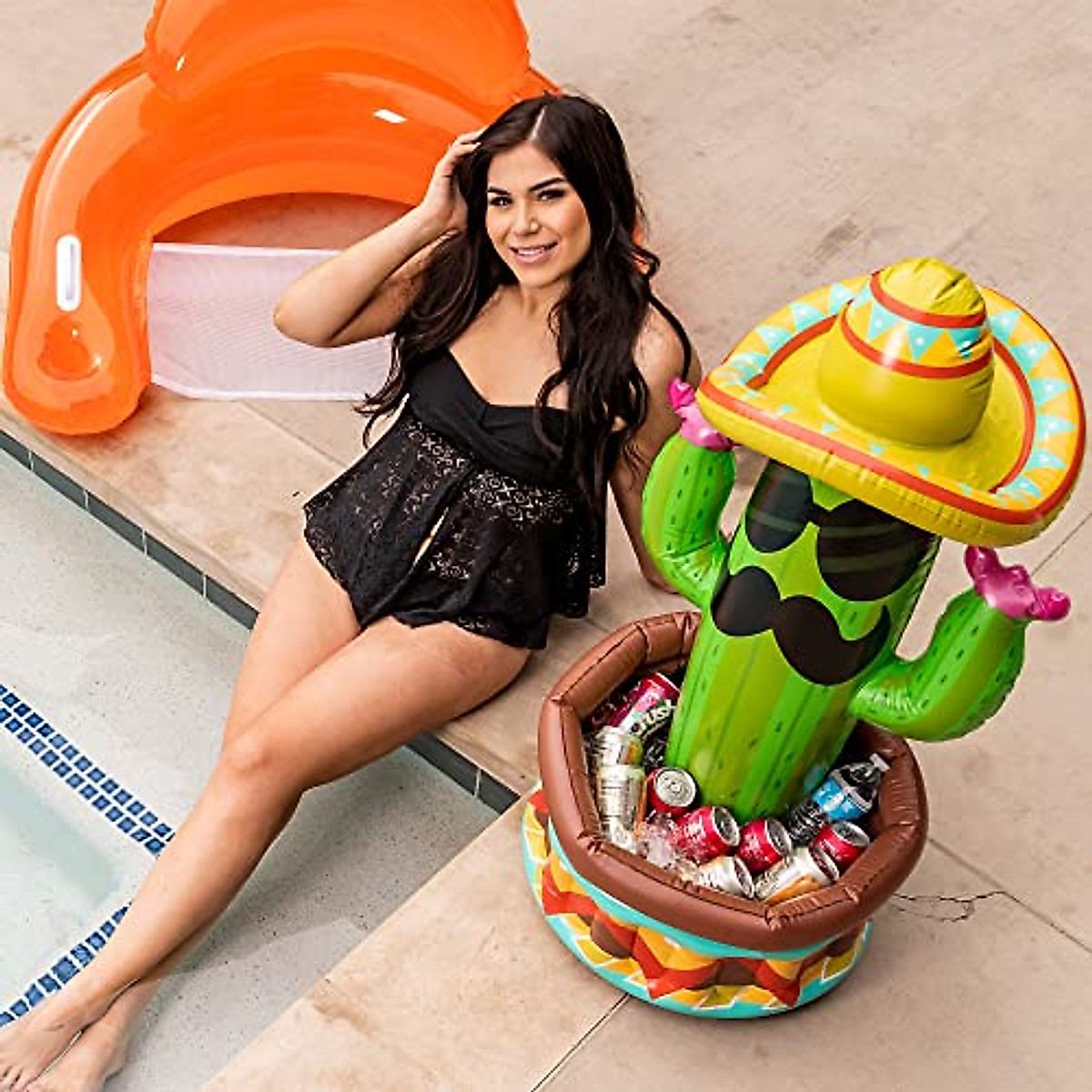 JOYIN 36" Inflatable Cactus Cooler with Sombrero Hat for Fiesta, Cinco de Mayo Party Supplies, Inflatable , Pool Party Decoration