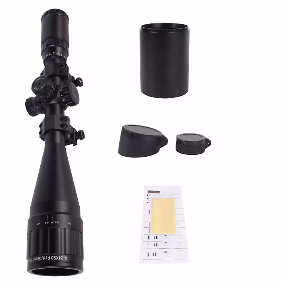 MYMY Premium Quality, 6 24x50mm AOL Scope W Front AO Adjustment. Red/Green mil dot Reticle with Black