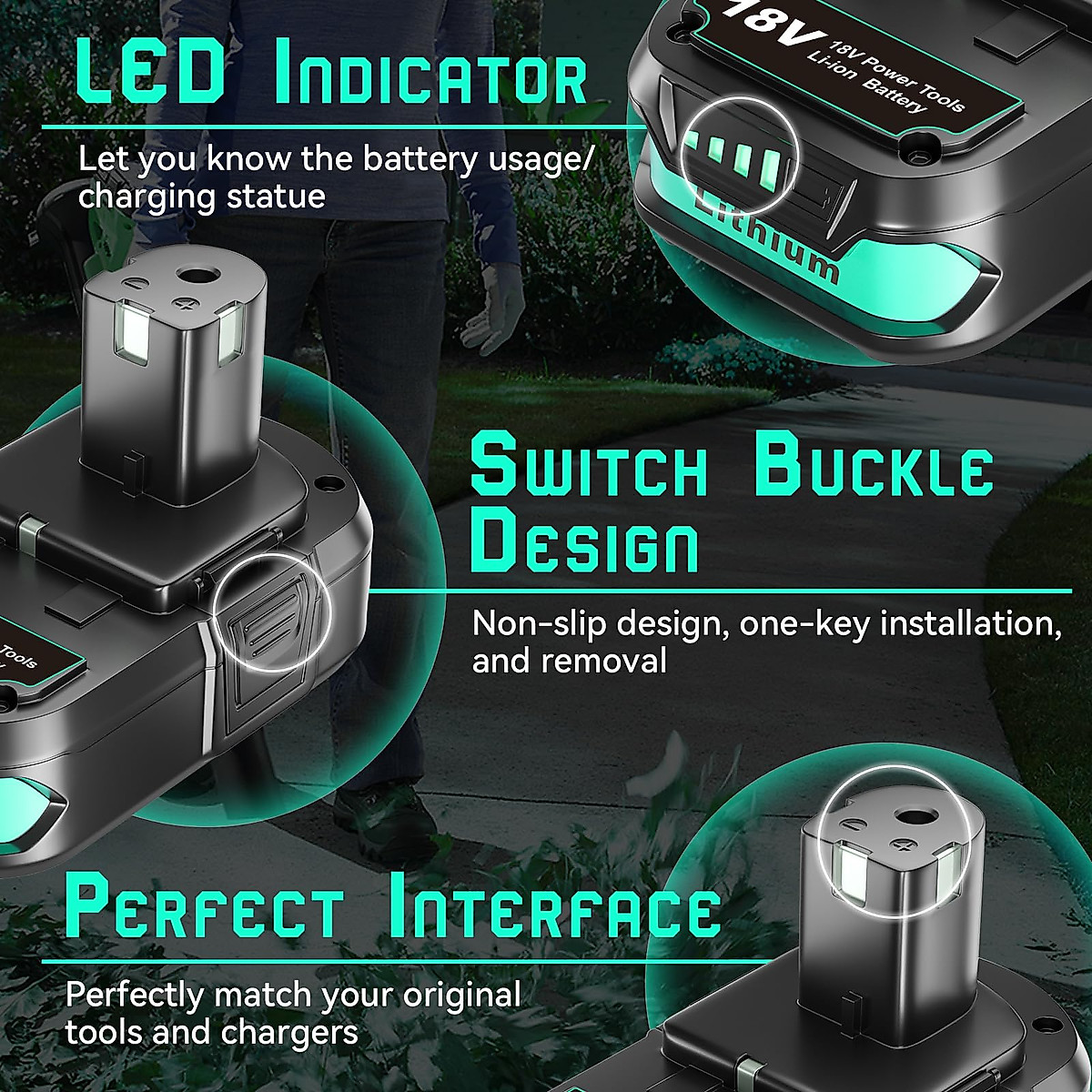 FERRYBOAT 3600mAh P102 Battery Replacement for Ryobi 18V Battery Lithium ion ONE + P103 P104 P105 P107 P108 P109 P190 P191 P122,2-Pack