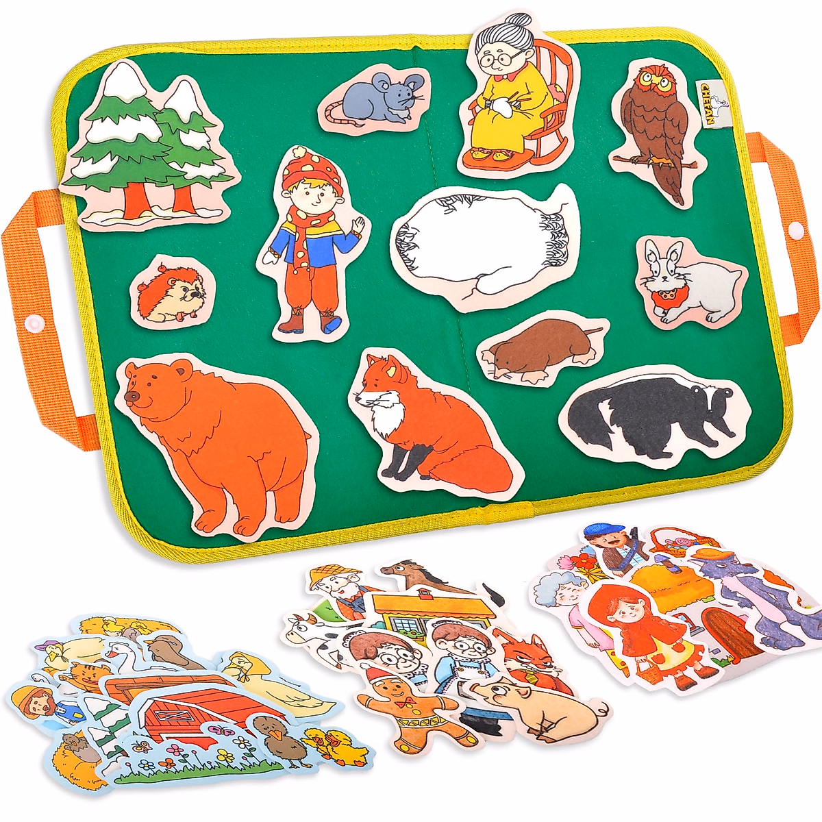 CHEFAN 4 Pack Felt Board Story Set, The Mitten, The Little Red Riding Hood, Gingerbread Man, Ugly Duckling, Precut Felt/Flannel Figure Pieces Teaching Wall for Preschool Activity Early Storytelling