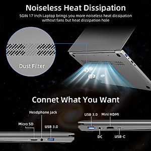 SGIN 17 Inch Windows 11 Laptop, 24GB RAM 512GB SSD Laptops Computer with Intel Celeron Quad Core Processor(Up to 2.9 GHz), IPS Display, Mini HDMI, Webcam, Dual Wi-Fi,Bluetooth, 512GB Expansion