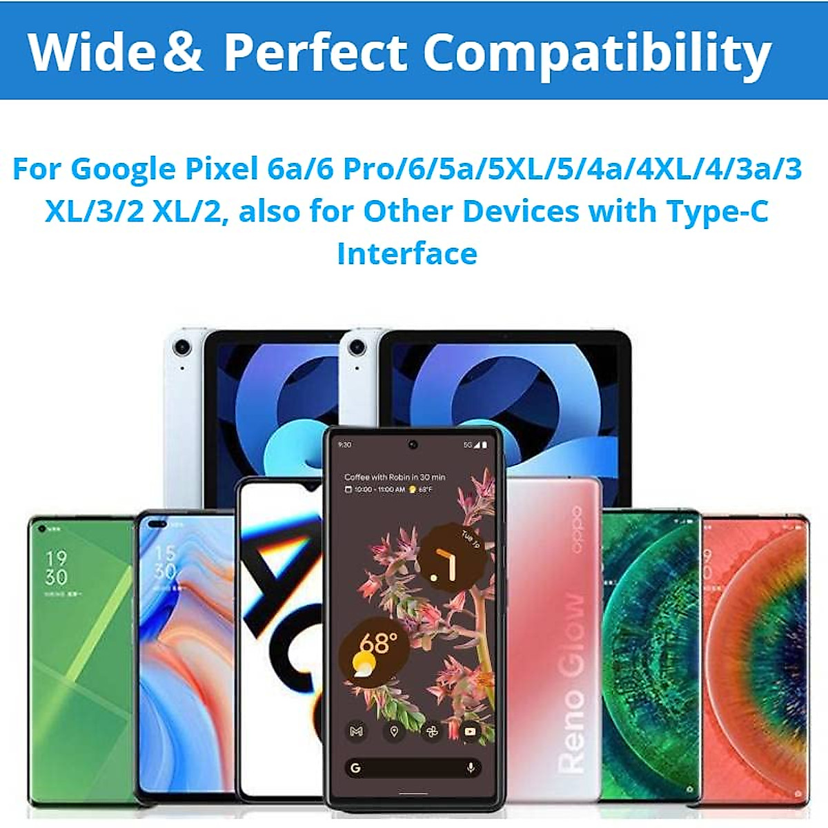 USB C Fast Charger for Google Pixel 7 7 Pro 6 6A 6 Pro 5 5A 4A 4 3 3A 2 XL 2XL 3XL 4XL, 20W 3A PD Power Adapter with 3.3FT Type C to C Cable (50% Battery Charge in 30 Minutes)