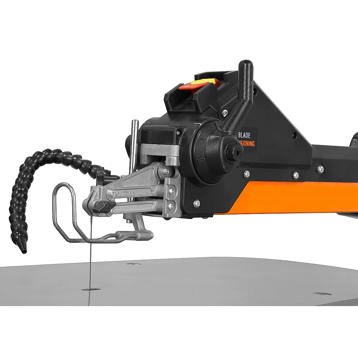 WEN LL2156 21-Inch 1.6-Amp Variable Speed Parallel Arm Scroll Saw with Extra-Large Dual-Bevel Steel Table, Black Orange